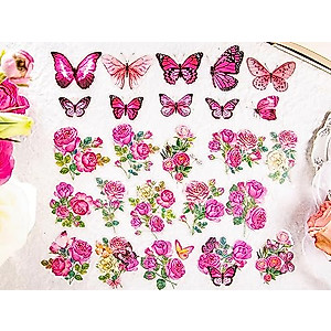 Knaid 300 Pieces Assorted Butterfly and Flower Stickers, Transparent Butterflies Floral Resin Decals Aesthetic Journaling Scrapbook Stickers for Card Making Bullet Junk Journal Planner Craft Supplies