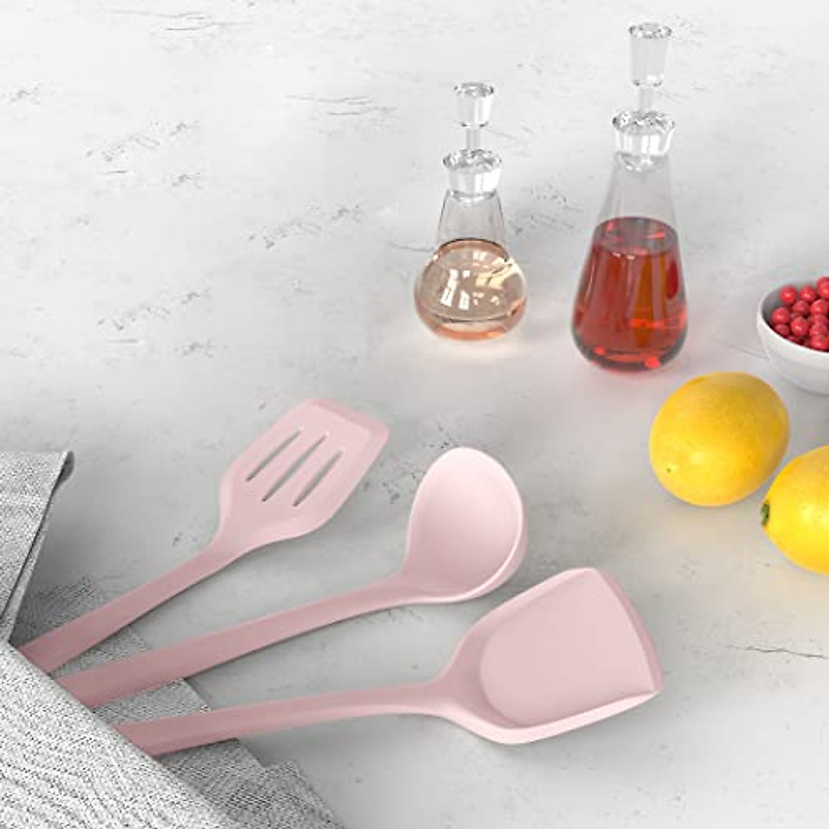 Silicone Cooking Utensils Set - 446°F Heat Resistant Kitchen Utensils,Turner Tongs,Spatula,Spoon,Brush,Whisk,Kitchen Utensil Gadgets Tools Set for Nonstick Cookware,Dishwasher Safe Pink (BPA Free)