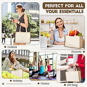 Sweetude 4 Set Jute Burlap Tote Bag with Makeup Bags Include 4 Pcs Jute Tote Gift Bags with Handles 4 Pcs Canvas Zipper Pouch Reusable DIY Craft Blank Canvas Tote Bags for Wedding Bridesmaid