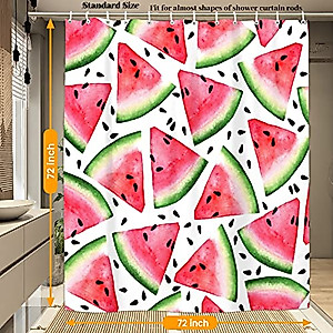 XMNYGJ Shower Curtain Red Pink Watermelon Shower Curtain Set with 12 Plastic Hooks Waterproof Fabric Bath Curtains for Bathroom Decor Machine Washable 72 x 72 Inches