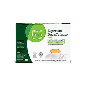 Amazon Fresh Espresso Decaffeinato Dark Roast Aluminum Capsules, Compatible with Nespresso Original Brewers, Intensity 9/13, 50 Count (5 Packs of 10)