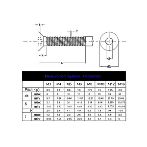 M6-1.0 x 75mm 304 Stainless Steel 18-8 (A2-70) Flat Head Screws, Countersunk Bolts Allen Hex Drive Socket Cap Screws, Fully Threaded, 20-Pack