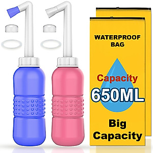2PCS- 650ml Big Portable Bidet Peri Bottle for Postpartum Essentials, Feminine Care Perineal Wash Bottle| 22oz Travel Bidet with Water Seal Cap Waterproof Storage Bag