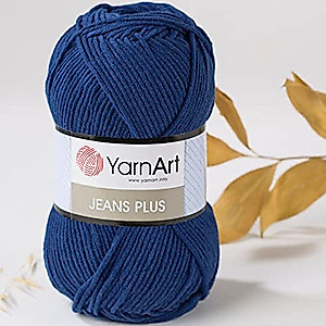 Yarn Art1 Ball (Skein) YarnArt Jeans Plus Yarn, 55% Cotton 45% Polyacrylic, 100 g (3.5 oz), 160 m (174 yds), Yarn Weight: 4 : Worsted-Aran, Blue - 54