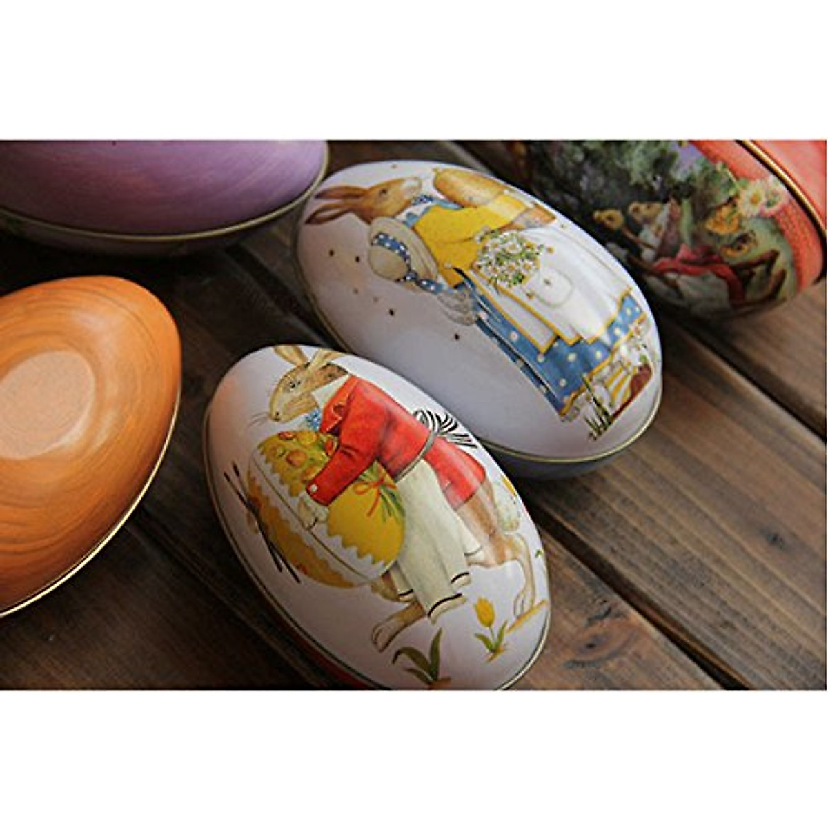 JANIUS Set of 8 Pieces Painted Eggshell Style tin Box for Easter