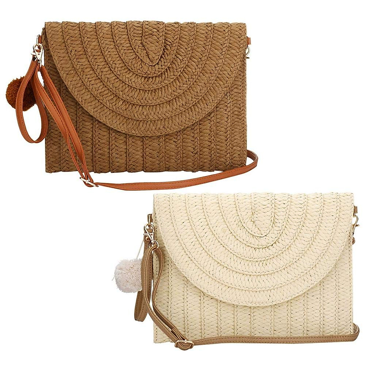 Weave Handbag,Straw Clutch Summer Evening Handbag Summer Beach Party Purse Woven Straw Bag Envelope (Beige)