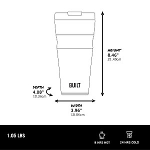 BUILT 24oz Shasta Double Wall Vacuum Insulated Stainless Steel Tumbler with Easy to Clean Flip to Open Lid, Oat
