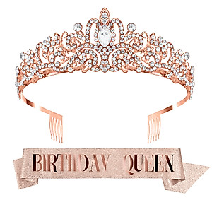 Birthday Sash, Crowns, Tiara and Headband Set for Women - Birthday Queen Decorations