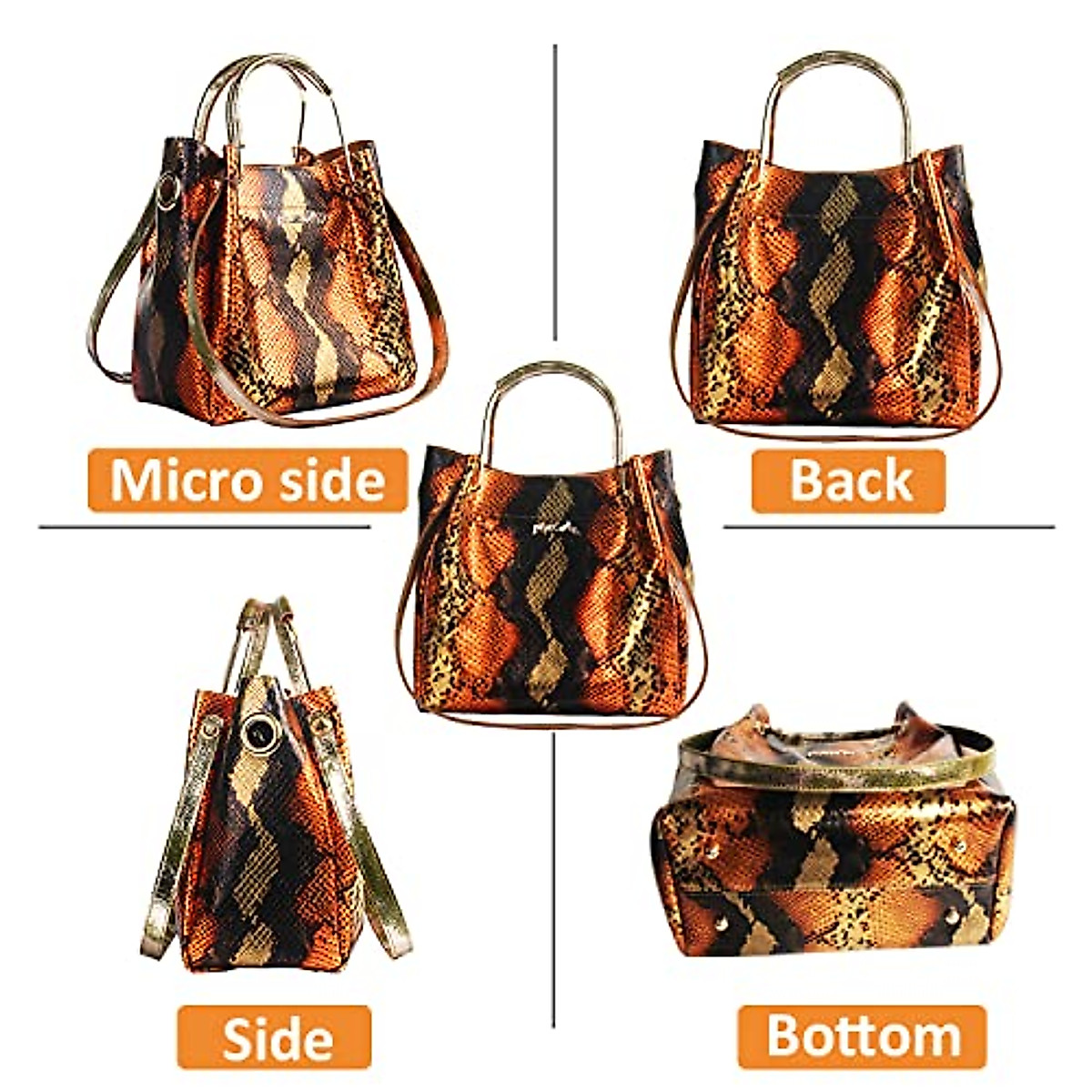 MEL JUN Genuine Leather Handbags for Women, Fashion Women's Purses and Handbags Work Tote Bag Shoulder Crossbody Bags -Gold