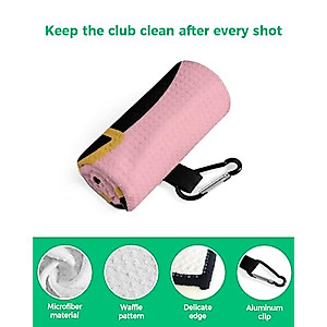 Golf Towel Christmas Santa Claus Gold Belt Pink,Waffle Pattern Microfiber Club Cleaner Golf Towels with Carabiner Clip for Women Men Dad,Xmas Black Stripe Block Golf Towel for Golf Bags,24x16in
