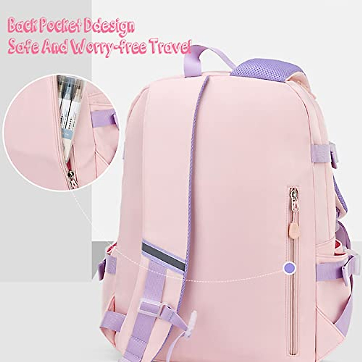 JEKAVA Kawaii Kids Backpack Cute School Bookbag for Girls Quicksand Middle School Students Rucksack Waterproof Large Capacity (Purple, Big)