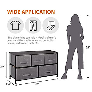 SUPER DEAL 5 Drawer Dresser for Bedroom, Wide Storage Tower Chest with Heavy Duty Steel Frame and Wood Top, Kids Toys Organizer Unit for Livingroom Closet Nursery Hallway, Light Grey