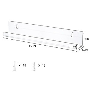 BYCY 8 Packs Clear Acrylic Shelves Wall Mount Holder for Display,Floating Book Shelves for Kids Room,Floating Album Record Shelves Funko Pop Display Shelf for Home (8Packs-Clear)