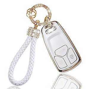 for Audi Key Fob Cover with Keychain Lanyard,Compatible with Audi A4 Q7 Q5 TT A3 A6 SQ5 R8 S5 3-Buttons Smart Remote Key Protector