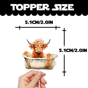 18pcs Brown Glitter Highland Cow Dessert Cupcake Topper Pick for Country Western Bull Riding Bull Rider Competition Theme Decor Supplies Baby Shower Boys Girls Birthday Party Decorations