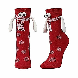 BINPURE Christmas Couple Magnetic Socks Mid Tube Funny Xmas Gifts (Red, One Size)