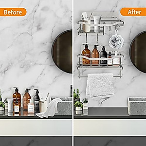 centsrii 2Pk Shower Shelf, Shower Organizer, with Soap Dish and Hooks, Adhesive Shelf, Washroom Organizer, Shower Shelves, Rust Proof, No Drill (304 Stainless Steel)