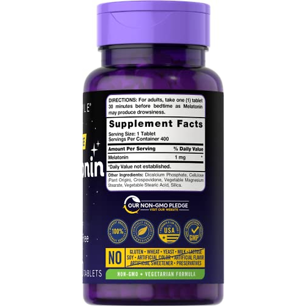 Carlyle Melatonin 1 mg | 400 Low Dose Tablets | Drug Free Aid | Vegetarian, Non-GMO, Gluten Free