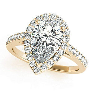 PB Collection 3 Ct Pear Shaped Cubic Zirconia Solitaire Halo Engagement Ring in 14K Yellow Gold Over 6