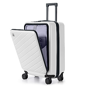 AnyZip Carry On Luggage 20'' Suitcase with Pocket Compartment ABS+PC Spinner Wheels TSA Lock White