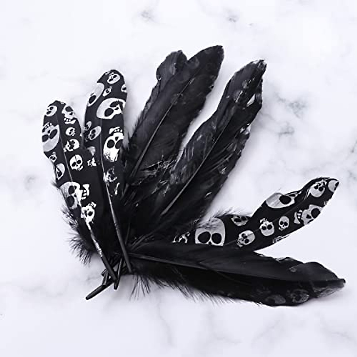 Halloween Skulls Pattern Swan 20 Pcs Saddle Hackle Rooster Halloween Hackle Rooster Goose Natural for Toy DIY Craft Home Decoration Headgears