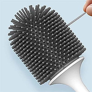 Silicone Toilet Brush and Holder Set,Toilet Bowl Scrubber for WC Accessories Cleaning Tools Wall-Mounted Home Bathroom Accessories Sets,Black Furniture (Color : Gray)