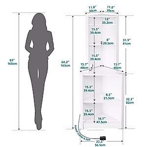 YITAHOME Corner Shelf Stand with Led Light, 5 Tier Corner Bookshelf and Bookcase, Wooden Open Corner Cabinet Display Storage Rack for Bedroom,Living Room, Dining Room, Home Office, Kitchen, White