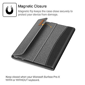 Fintie Case for Microsoft Surface Pro X (2021/2020/2019) - Multiple Angle Viewing Portfolio Business Cover with Pocket for 13 Inch New Surface Pro X, Compatible w/Type Cover Keyboard, Gray