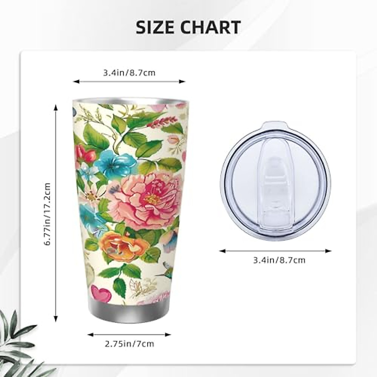 AYCZN Vintage Bird 20 OZ Tumbler Stainless Steel Travel Coffee Mug, Flower Butterfly Insulated Water Bottle with Lid and Straws Leakproof Thermal Cup