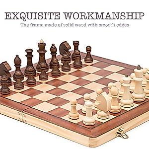 Lingle 15 Inch Travel Wooden Folding Chess Set w/ 3 Inch Kh Chess Pieces-Mahogany & Maple Inlay Board Games/Muslim Friendly