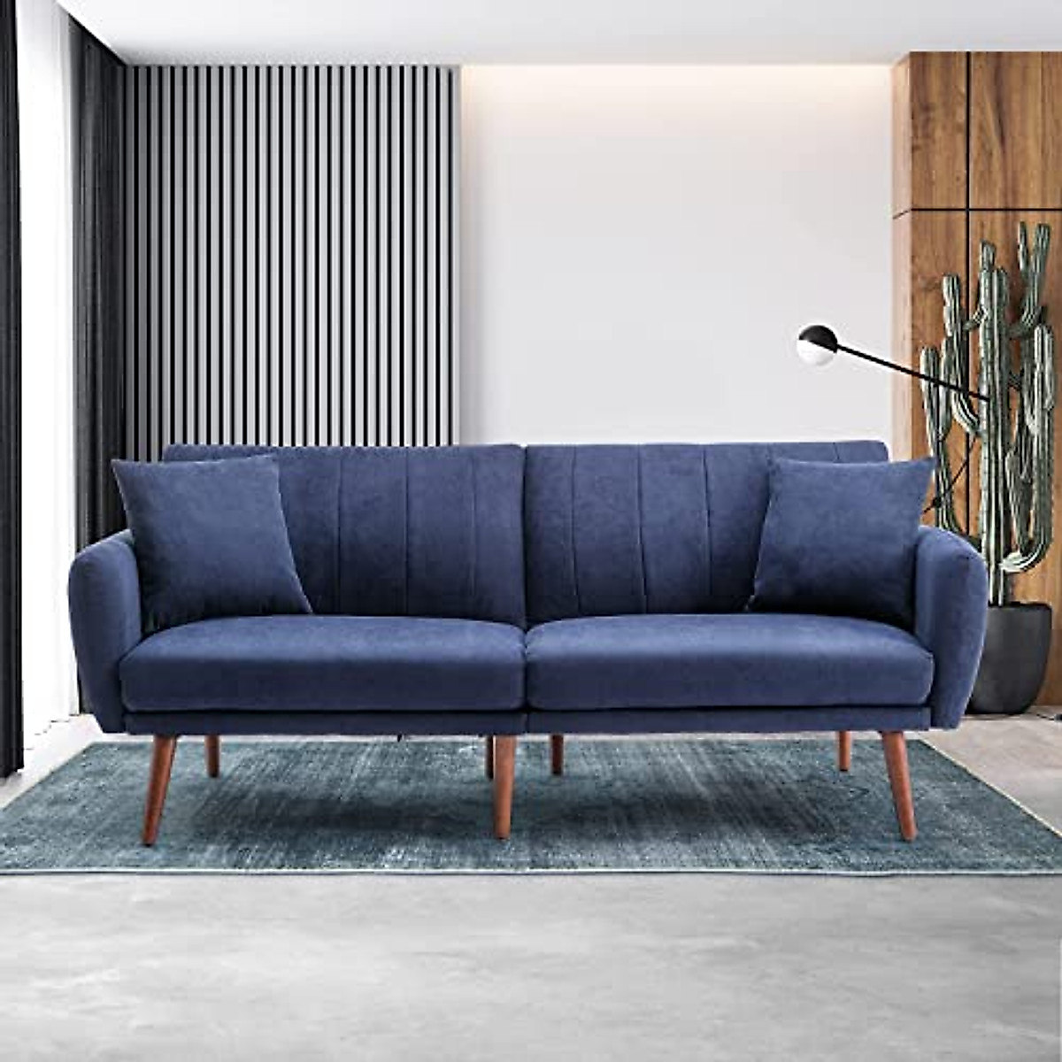 Vicluke Convertible Futon Sofa Bed, Modern Upholstered Split-Back Foldable Sleeper Sofa Couches Furniture w/Adjustable Backrest, Armrest, Wooden Frame & Leg for Living Room,Apartment,Christmas(Blue)