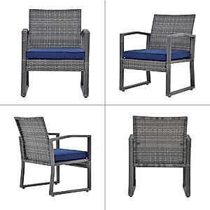 Patiorama 3 Pieces Outdoor Patio Furniture Set, Outdoor Wicker Conversation Set, Patio Rattan Chair Set, Modern Bistro Set with Coffee Table, Garden Balcony Backyard Poolside (Navy Blue)