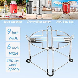 Stainless Steel Stand for Berkey Big, Royal and Travel System, 9'' Diameter 6'' Tall Countertop Stand with Hooks, Fit Most Medium Gravity Water Filter System
