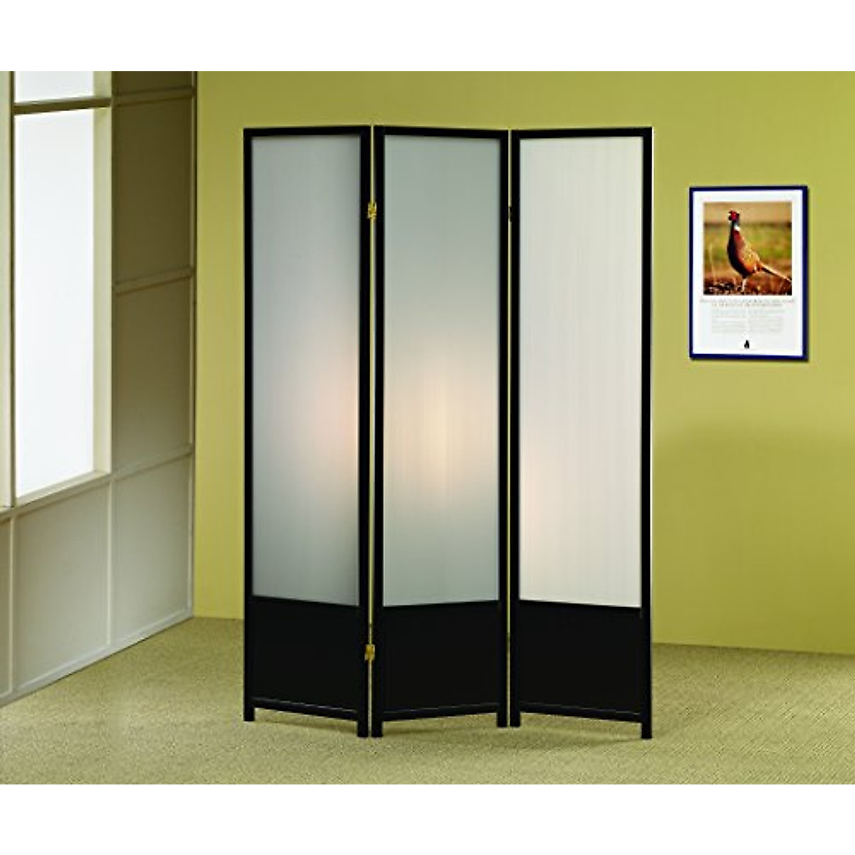 Coaster Home Furnishings Calix 3-Panel Folding Floor Screen Translucent and Black