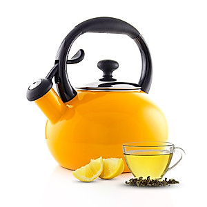 Chantal 1.8 QT Kettle, Buttons Series, Premium Enamel on Carbon Steel, Whistling, Even Heating & Quick Boil (Marigold)
