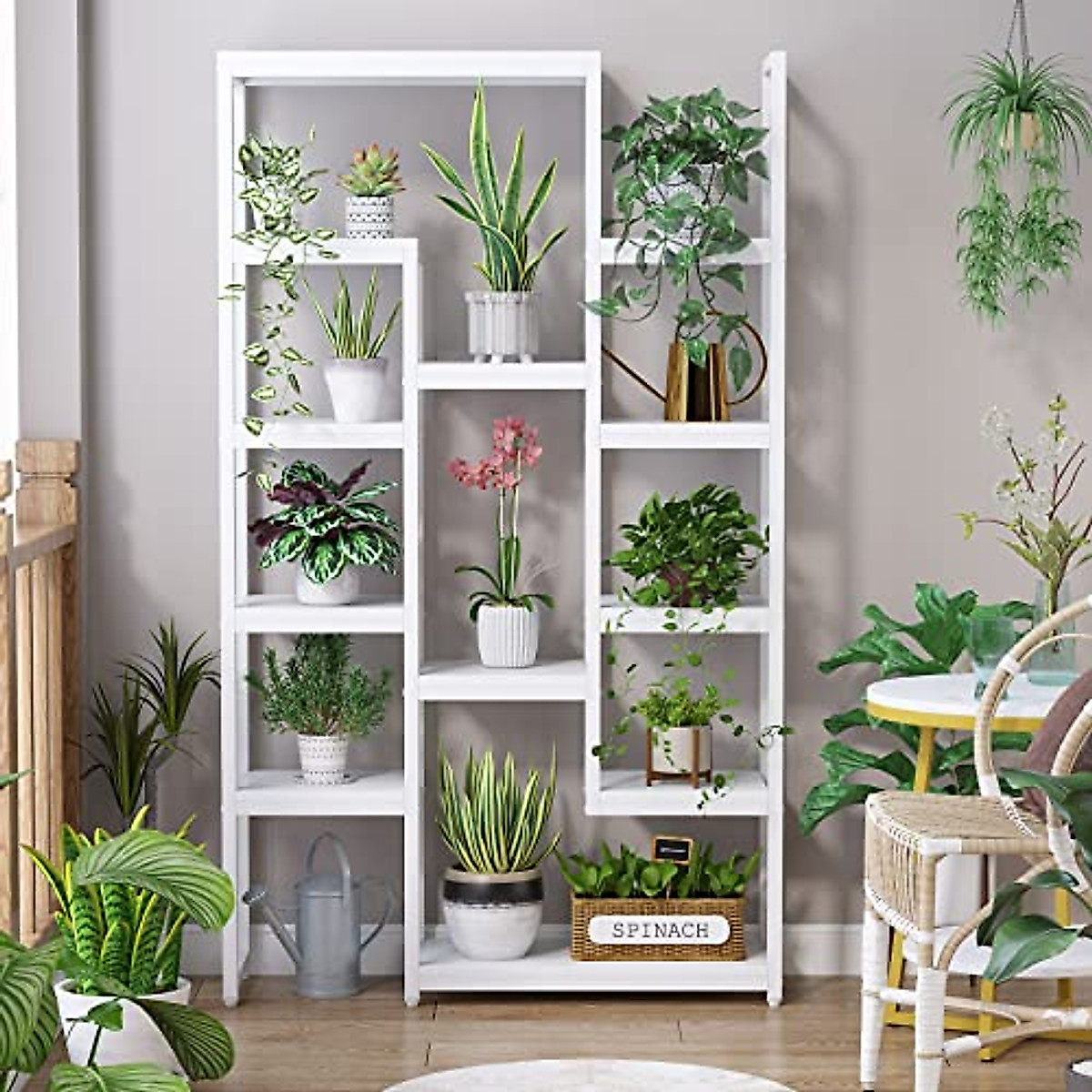 TRIBESIGNS WAY TO ORIGIN 6-Tier White Bookshelf and Bookcase, 70.9-inch Tall Bookcase with 12-Shelf Open Display Shelves, Modern Industrial Book Storage Organizer for Living Room, Home Office