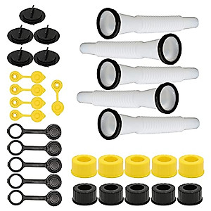Nakkaa 5Pcs Universal Gas Can Spout Replacement Improved Design Flexible Pour Nozzle Kit with Gasket Stopper Vent Cap Screw Caps Compatible for Gott Rubberma Scepter Old Style Water Gas Container