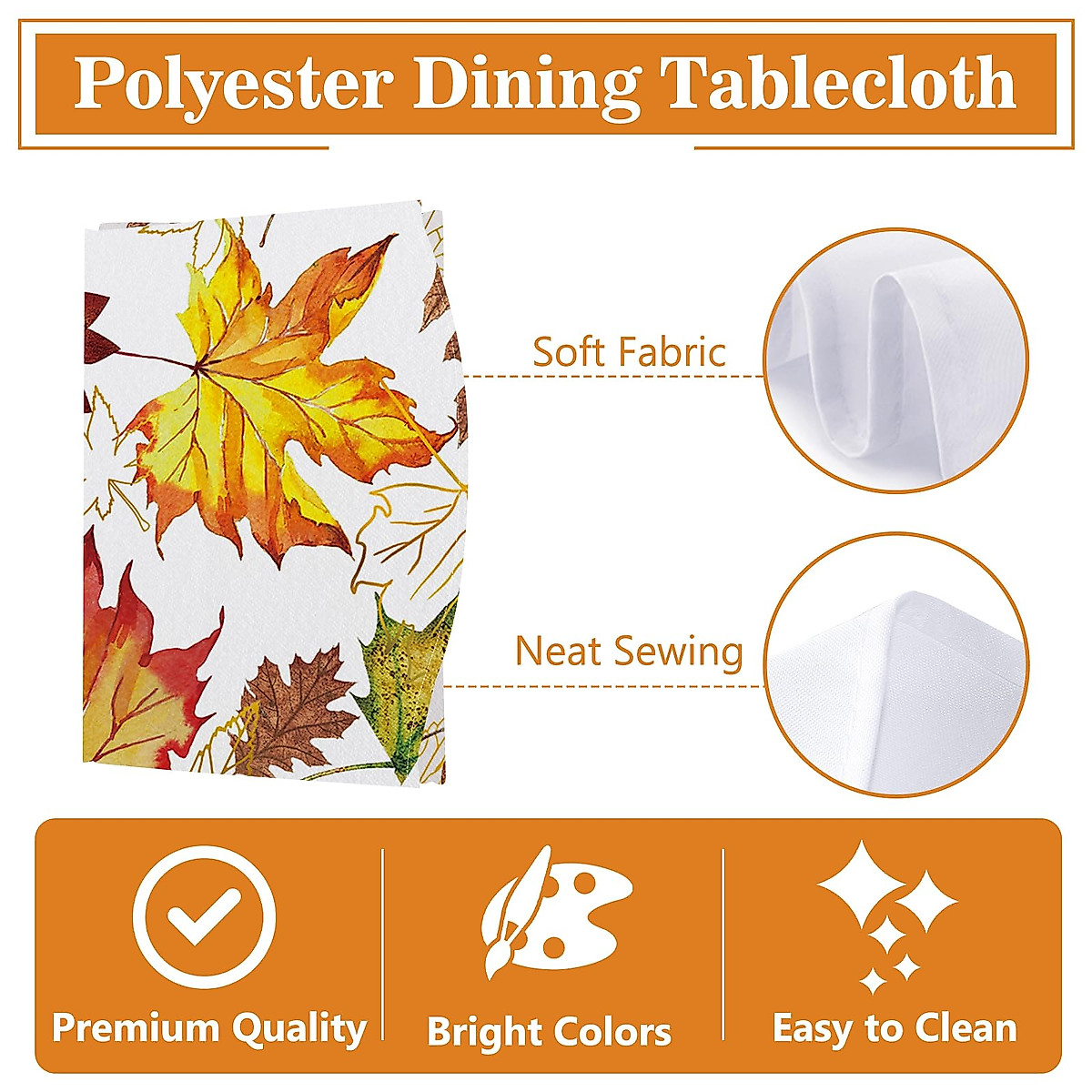 Tailus Fall Maple Leaves Round Tablecloth 60 x 60 Inch, Autumn Gold Leaf Decorative Table Cloth Rustic Dining Table Cover, Farmhouse Thanksgiving Dinner Party Picnic Decoration