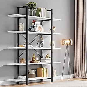 Tribesigns 5-Tier Bookshelf, Vintage Industrial Style Bookcase 72 H x 12 W x 47L Inches, White