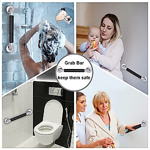 Funland 2 Pack 12 Inch Shower Grab Bar with Anti-Slip Rubber Grip, Stainless Steel Grab Bars Handles for Elderly, Bath Grab Bar, Handicap Grab Bars, Bathroom Balance Senior Assist Handle, Black