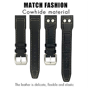 JWTPRO for IWC IW3777 IW3270 Mark 18 Big Pilot’s Watch Strap Soft Cowhide Bracelets 20mm 21mm 22mm Leather Watch Band (Color : Black Rivet Silver, Size : 20mm)