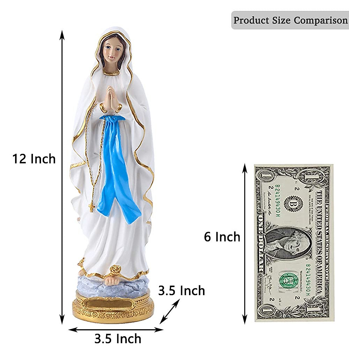Lourdes Virgin Mary Statue, 12 Inch Catholic Blessed Virgin Mother Mary Statues, Catholic Gift Resin Virgin Mary Figurines, Suitable for Religious and Home Decor, Filling Indoor Space (12 Inch)