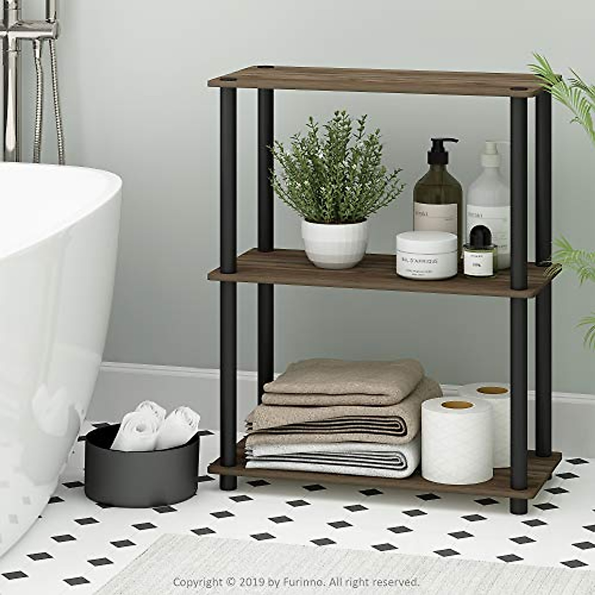 Furinno Turn-N-Tube 3-Tier Compact Multipurpose Shelf Display Rack, Columbia Walnut/Black