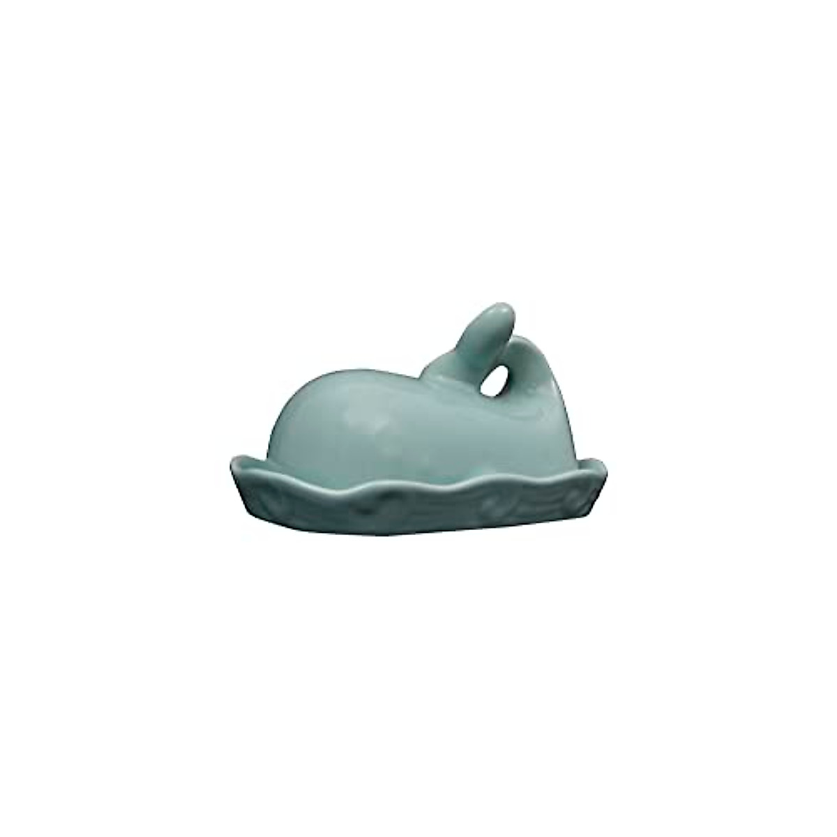 Creative Co-Op Whale Shaped Butter Dish with Lid, 1 EA, Aqua