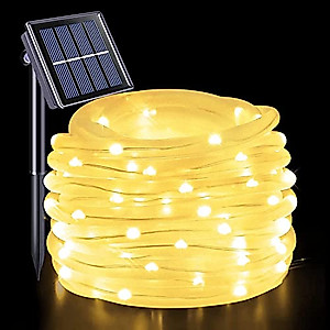JMEXSUSS 120 LED 8 Modes Solar Powered Rope Lights,39.4ft Outdoor Solar Rope Lights,Waterproof PVC Tube Fairy Lights for Garden,Patio,Fence,Deck,Walks,Path(Warm White)
