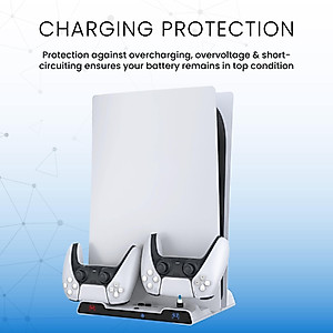 Surge Multi-Function Charging Stand for Playstation 5 PS5 Digital and Disc Version with Cooling Fans, 2 Charge Docks for DualSense Controllers, 4X USB-C adapters, 2X USB-A Ports