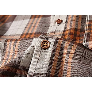 SSLR Flannel Shirt for Men, Long Sleeve Button Down Shirt Plaid Casual (Large, Khaki)