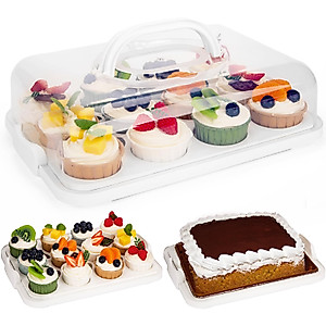 VGOODALL Cake Carrier with Lid, Cake Holder Cupcake Container for 12 Cupcakes 2 in 1 Portable Dessert Container for Cake Pie Muffin Cobbler