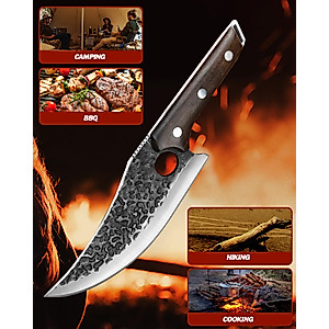 ohmonlyhoo Butcher Knife for Meat Cutting, Chopping, Dicing, Mincing- 12.2" Butcher Knife Made with Hand Forged HC Steel for Home Outdoor Camping BBQ Christmas Thanksgiving Gift Idea
