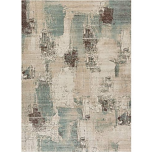 Well Woven Sandro Blue Tan Brown & Ivory Modern Abstract Short Pile Kilim Style (3'3" x 5') Area Rug Multi Color Pattern